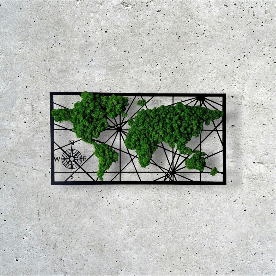 World Map Moss Wall Hanging With Preserved Moss Nature Inspired Decor ...