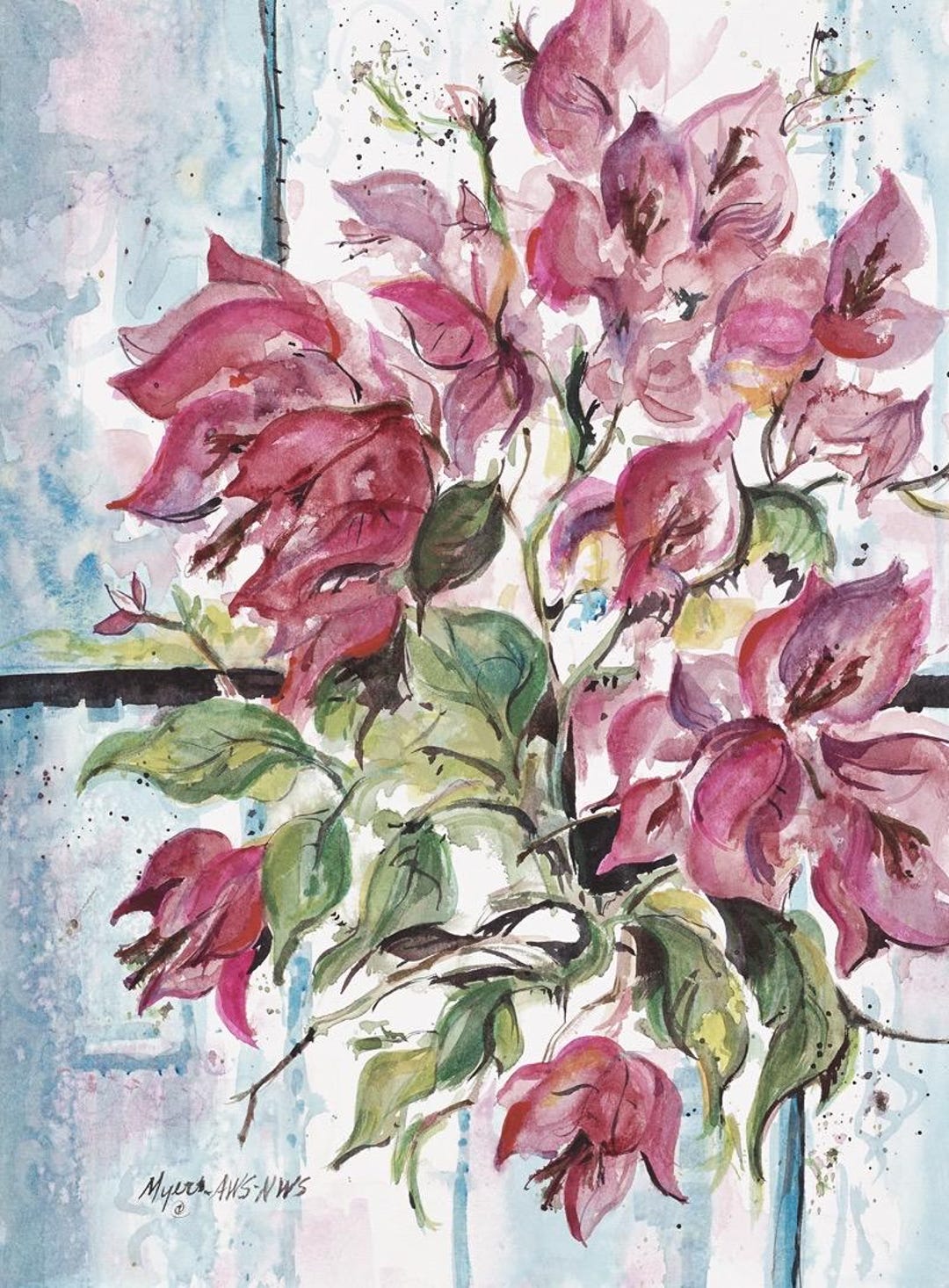 Bougainvillea Abstract Floral Botanical Vintage Giclee Painting by ...