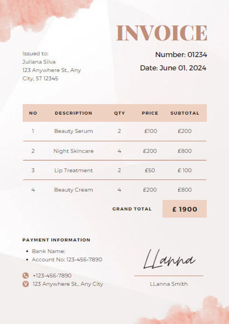 Invoice Editable Template, Business Custom Order Form, Printable ...