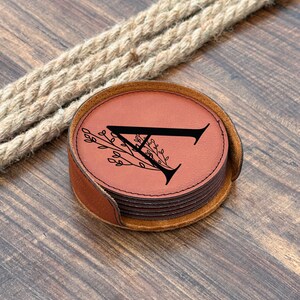 Custom Initial Coaster Set, 6 Piece Coaster Set, Vegan Leather Coaster ...