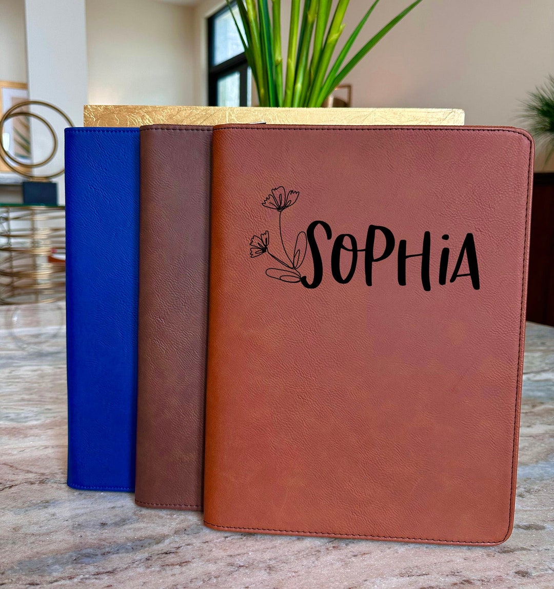 Name Personalized Leather Portfolio, Gift for Her, Custom Refillable ...