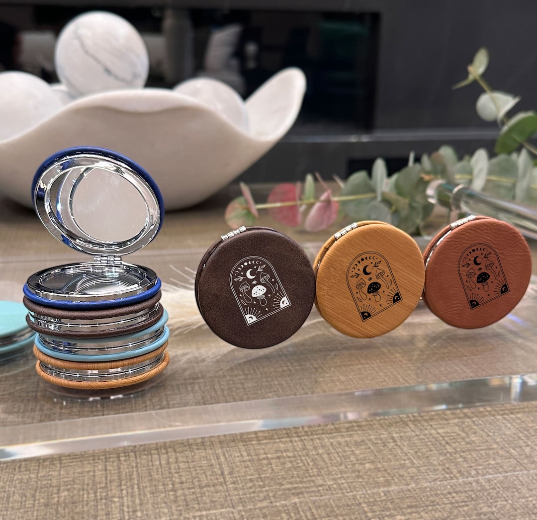 Mushroom Vegan Leather Compact Mirror, Personalized Gift - Etsy