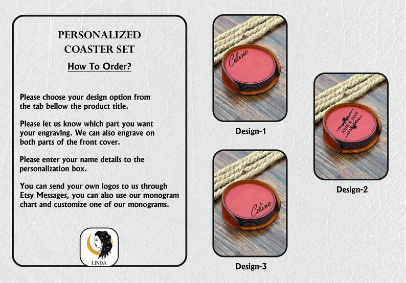 Custom Initial Coaster Set 6 Piece Coaster Set Vegan Leather - Etsy