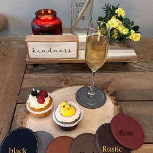 Custom Initial Coaster Set, 6 Piece Coaster Set, Vegan Leather Coaster ...