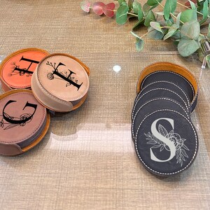 Custom Initial Coaster Set, 6 Piece Coaster Set, Vegan Leather Coaster ...