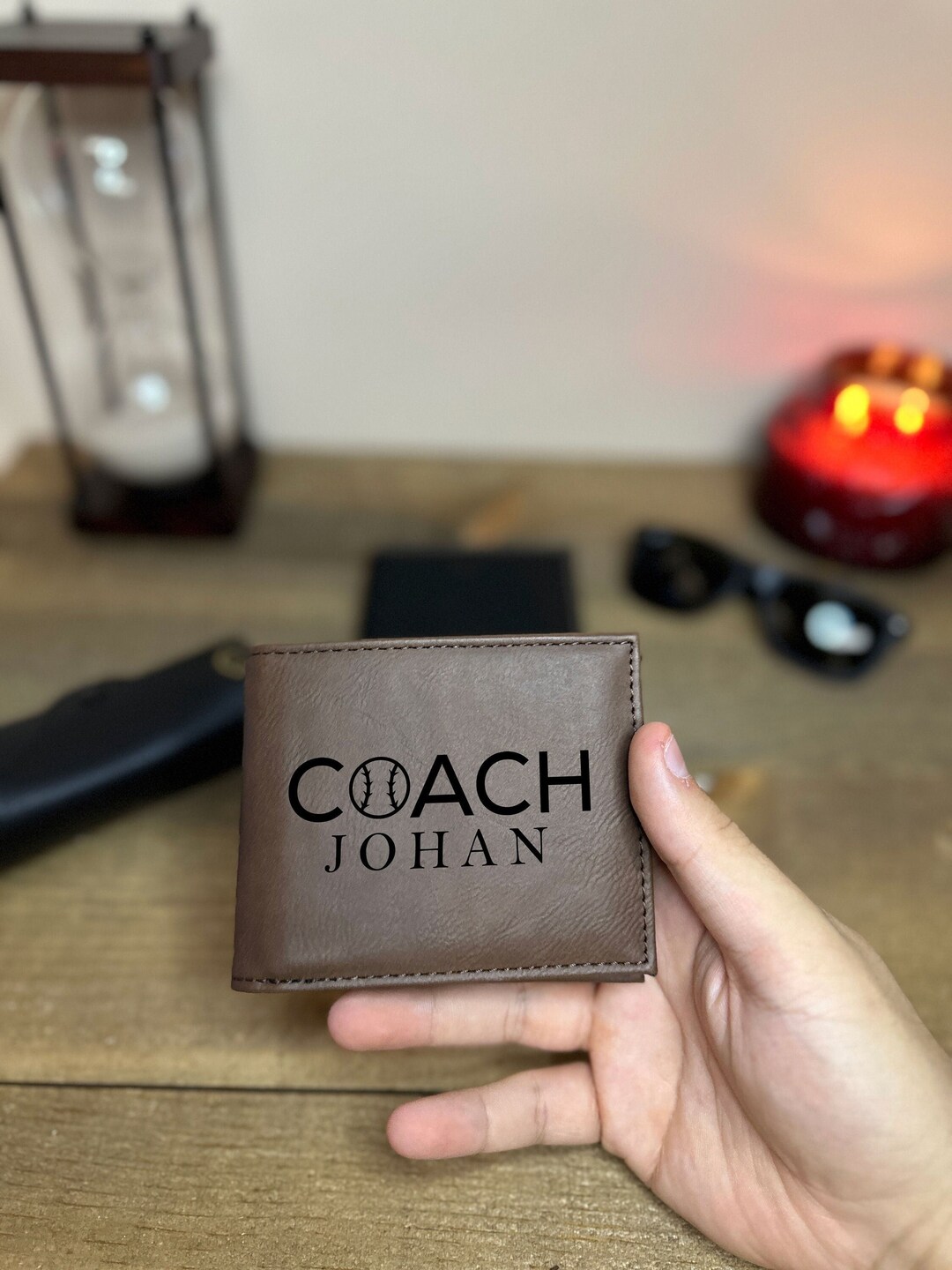 Custom Coach Name Leather Engraved Wallet, Personalized Baseball Coach ...