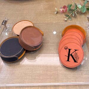 Custom Initial Coaster Set, 6 Piece Coaster Set, Vegan Leather Coaster ...