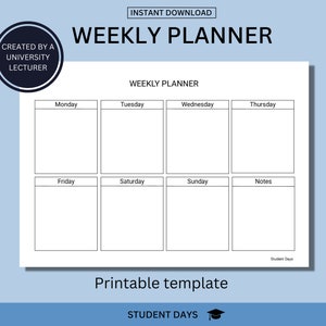 Weekly Planner, Study Organizer, Digital and Printable Student Planner ...