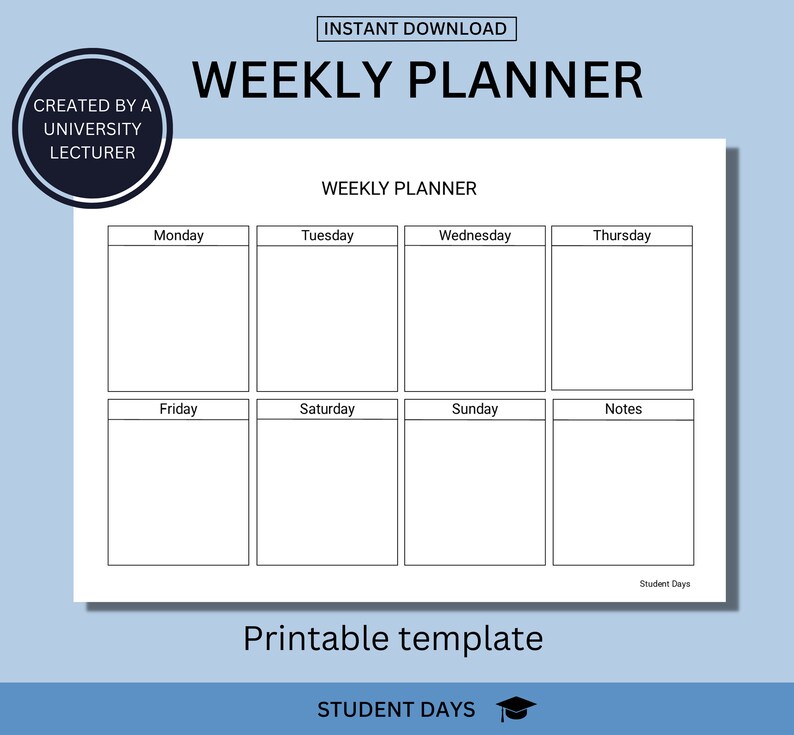 Weekly Planner, Study Organizer, Digital and Printable Student Planner ...
