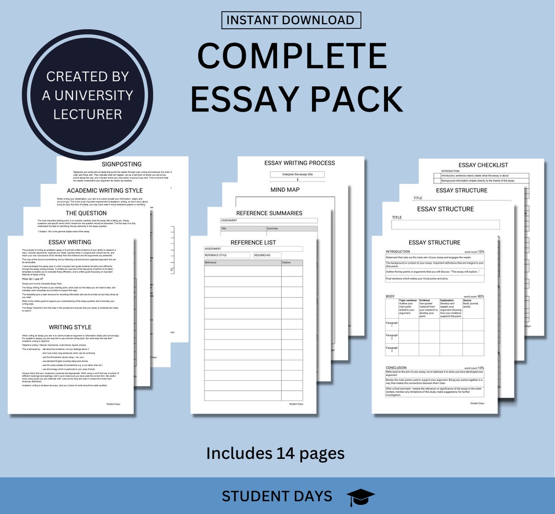 Essay Planner and Guide, Student Essay Pack, Essay Writing Planner ...