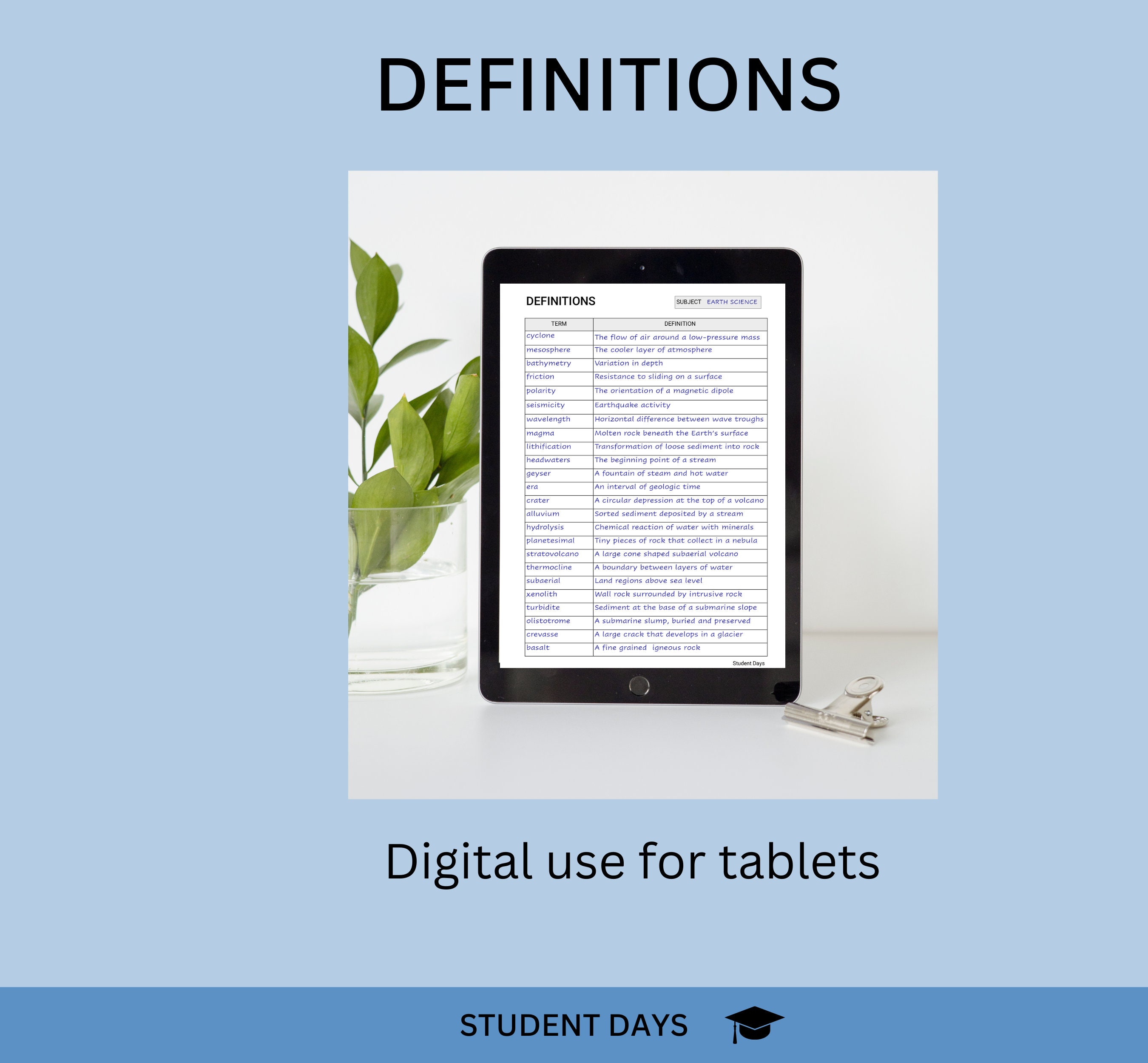 Terms and Definitions Template, Study Guide, Exam Preparation, Student ...