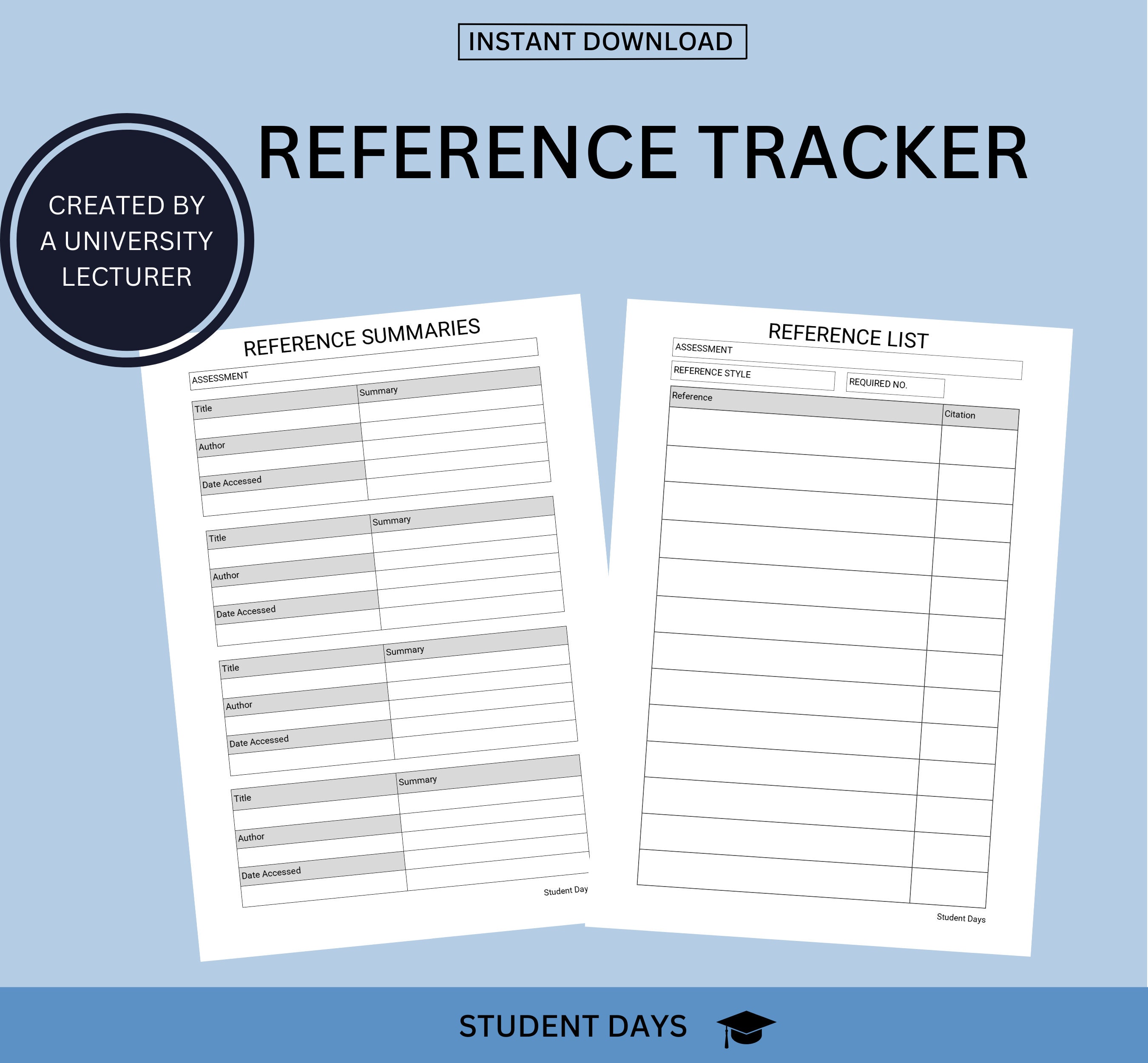 Reference Tracker Student Template, Essay and Assignment Planning ...