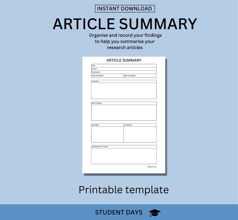 Article Summary Research, Student Dissertation Planner, Literature ...