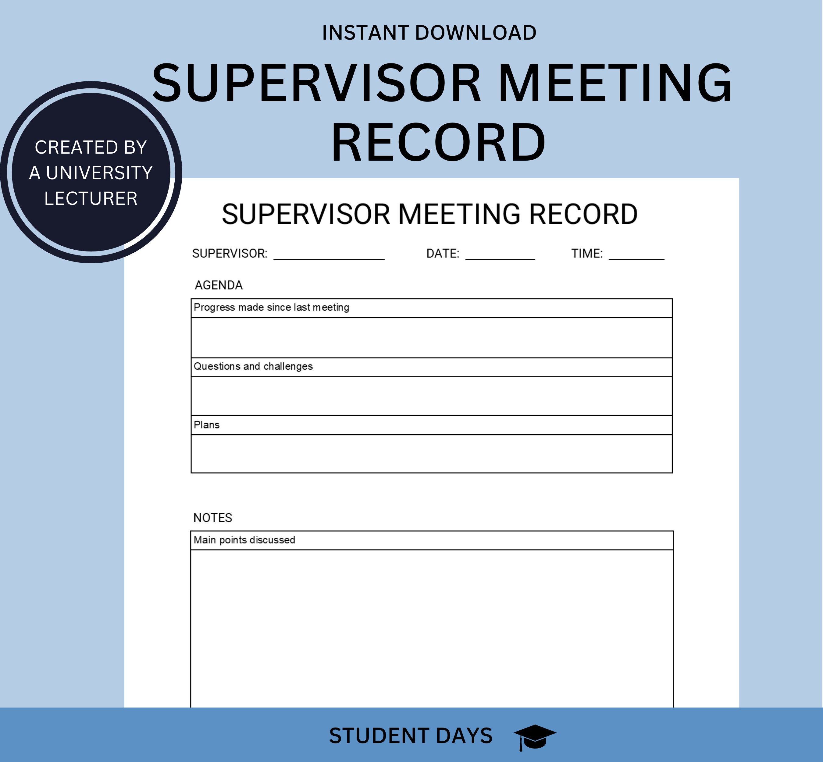Dissertation Meeting Record, Thesis Supervisor Meeting Log, Masters Phd ...