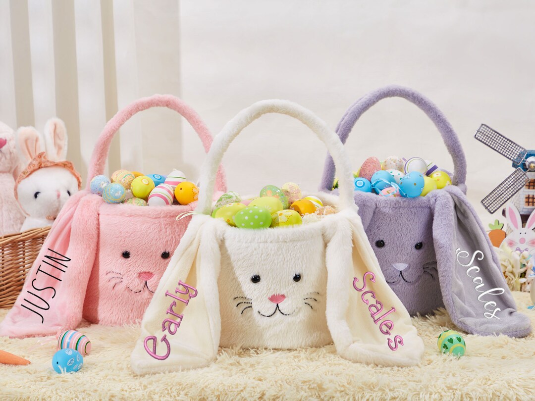 Custom Bunny Basket With Name,embroidered Easter Bunny Basket,bunny ...