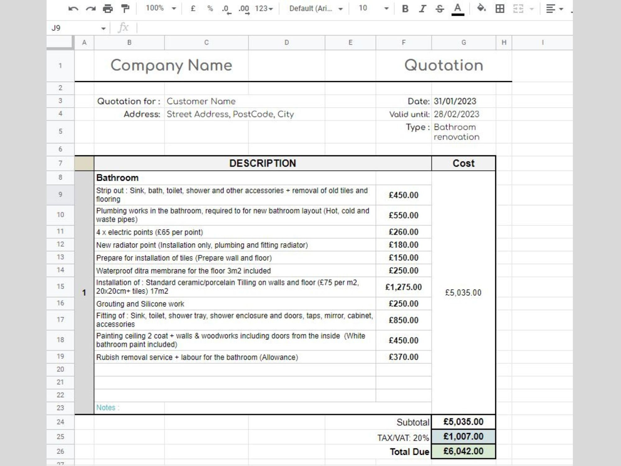 Smart Bathroom Quotation Template! Create Professional Looking ...