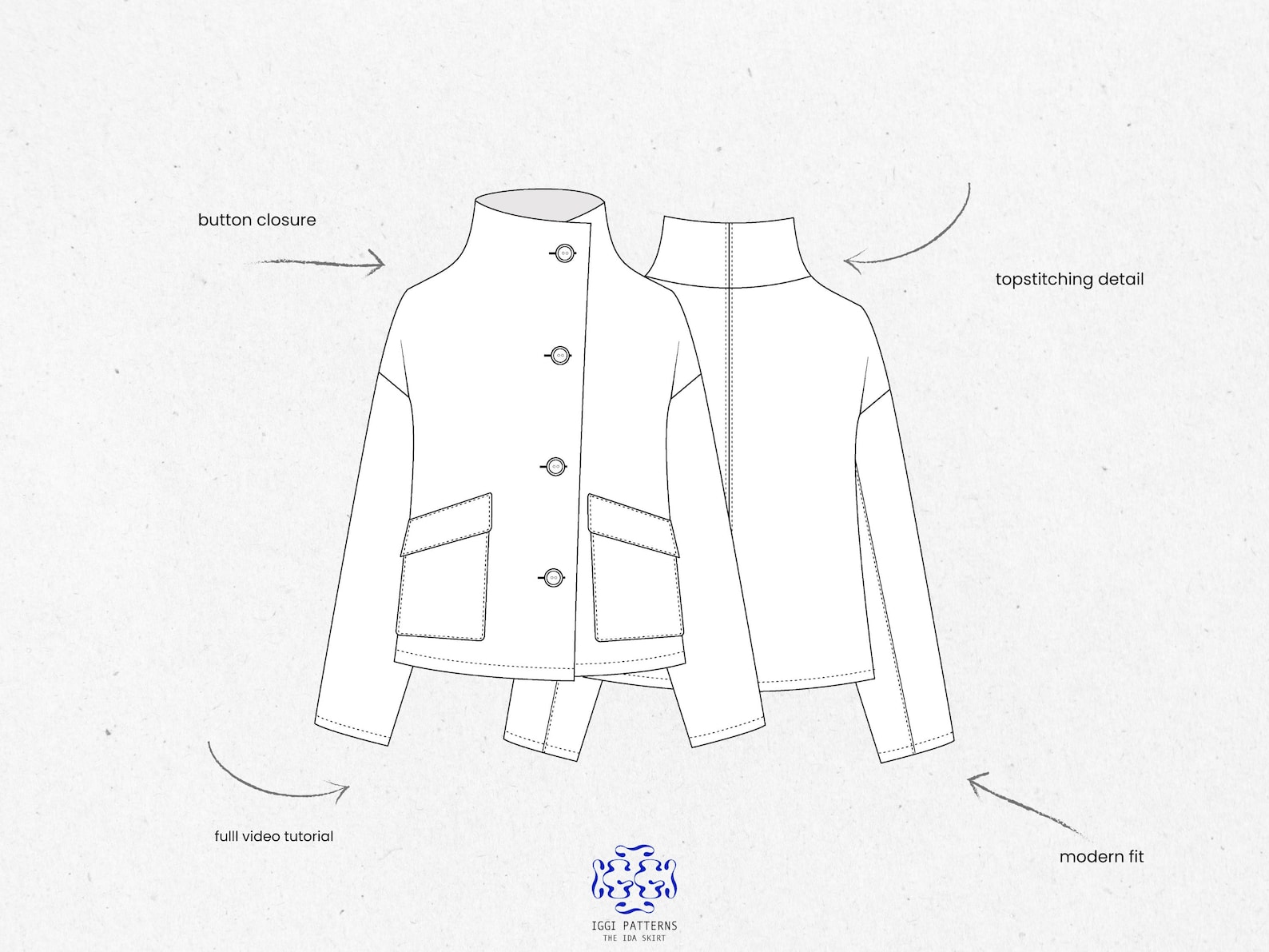 Sewing Pattern Funnel Neck, PDF Pattern | Video Tutorial |high Collar ...