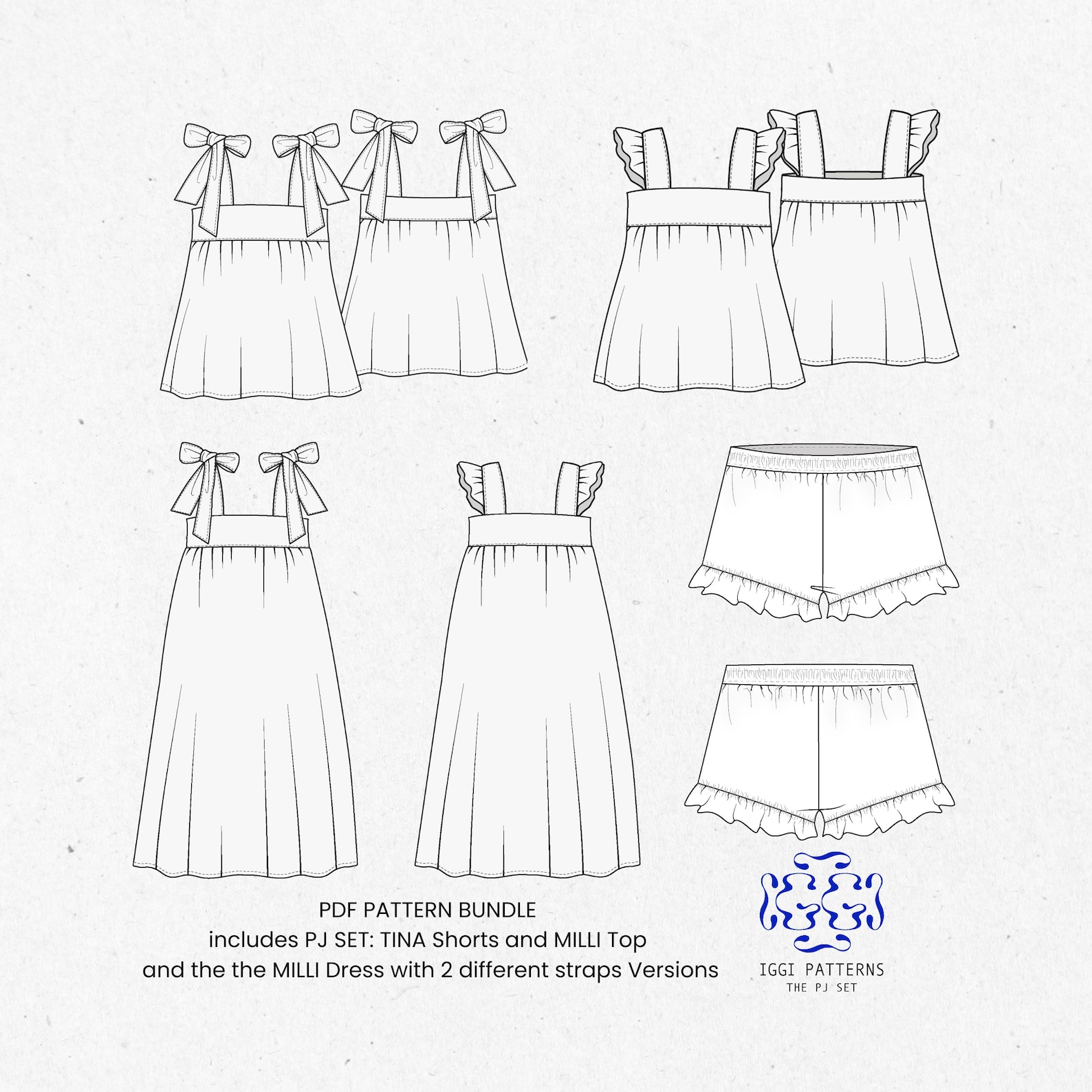 Pajama Set PDF Sewing Pattern, Two-piece With Ruffled Shorts & Babydoll ...