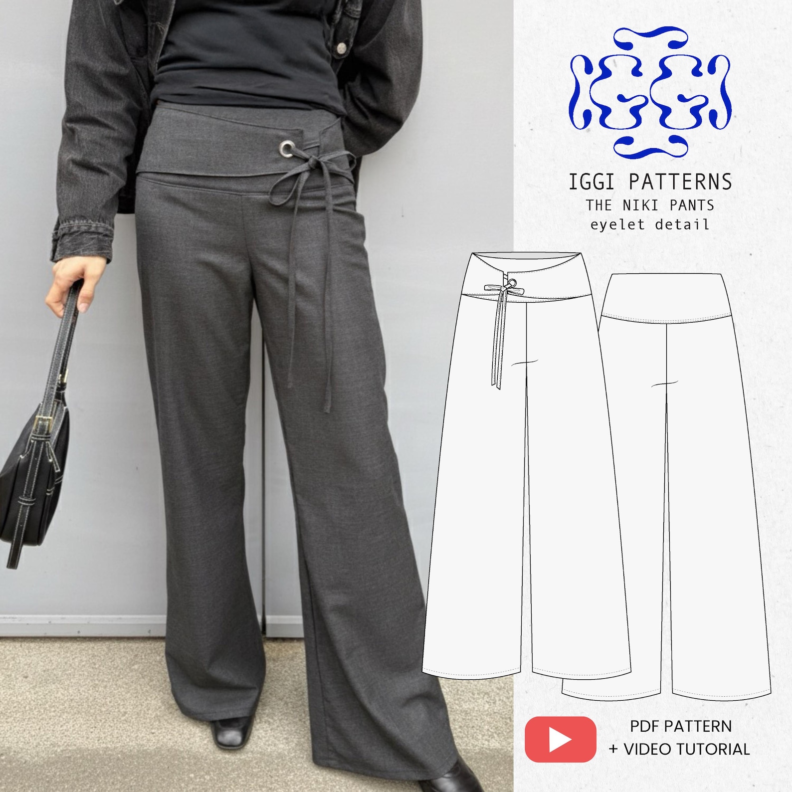 Niki Pants, Eyelet Detail, Grommet Waistband PDF Sewing Pattern, Low ...
