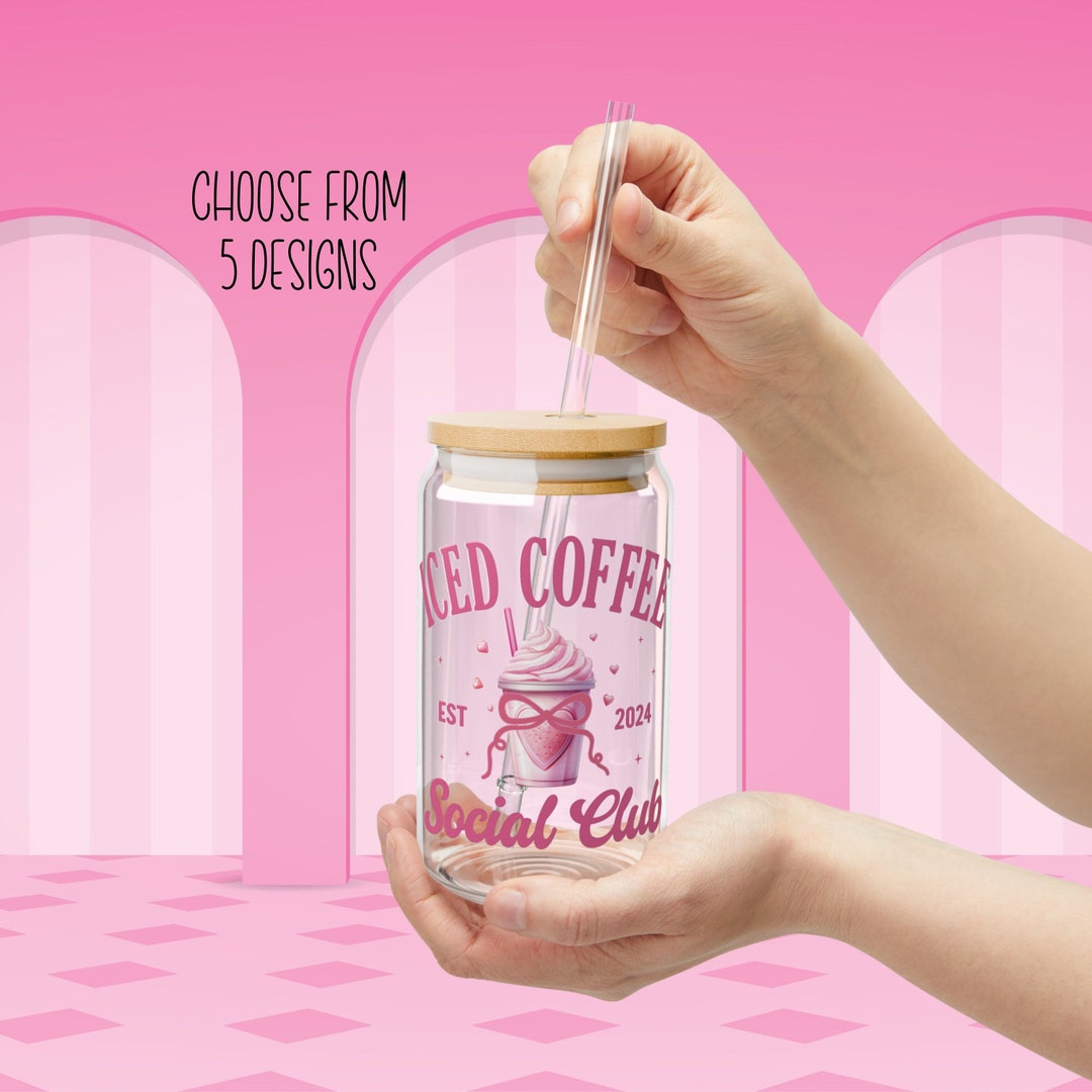 Iced Coffee Cup, Coquette Glass Cup With Lid and Straw, Glass Mugs ...