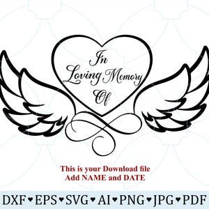 In Loving Memory SVG | Angel Wings Heart Memorial Design | Personalized ...