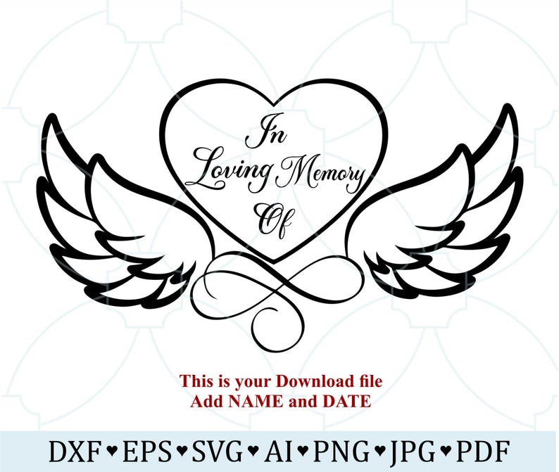 In Loving Memory SVG | Angel Wings Heart Memorial Design | Personalized ...