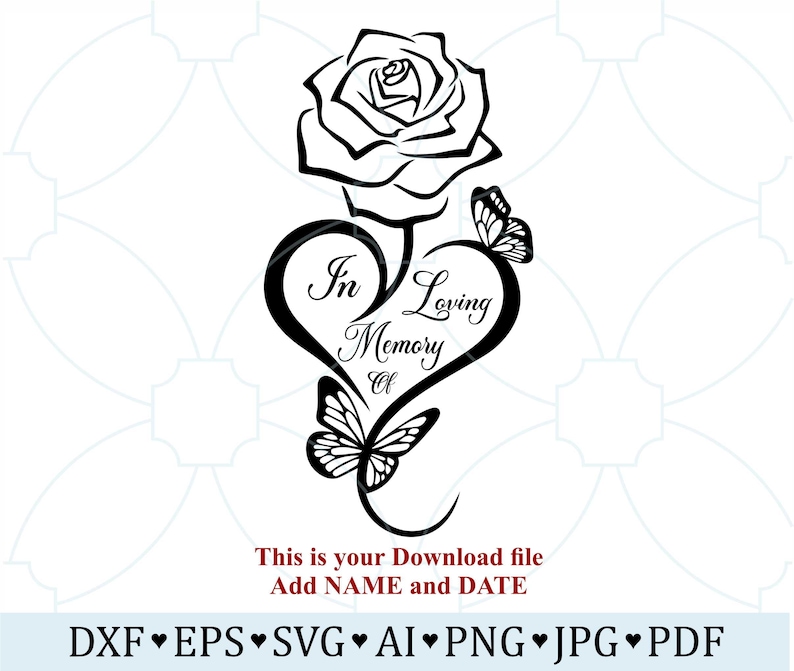 Buy In Loving Memory Rose Svg, Heart Butterfly Memorial Svg Png, in ...
