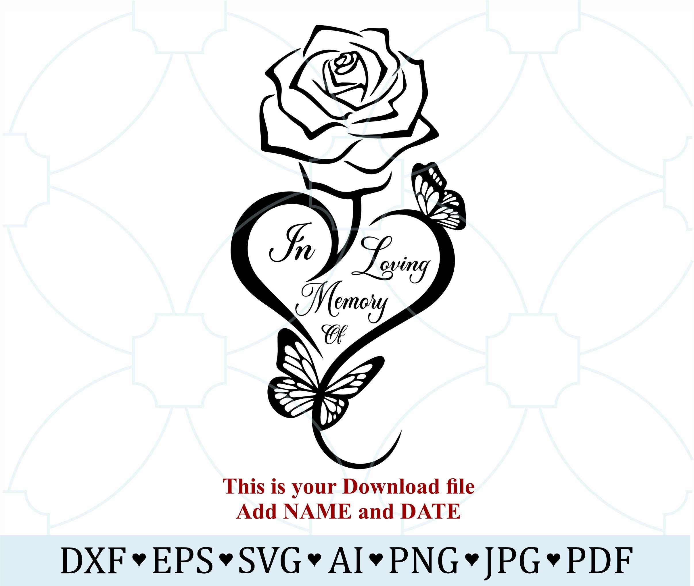 Buy In Loving Memory Rose Svg, Heart Butterfly Memorial Svg Png, in ...