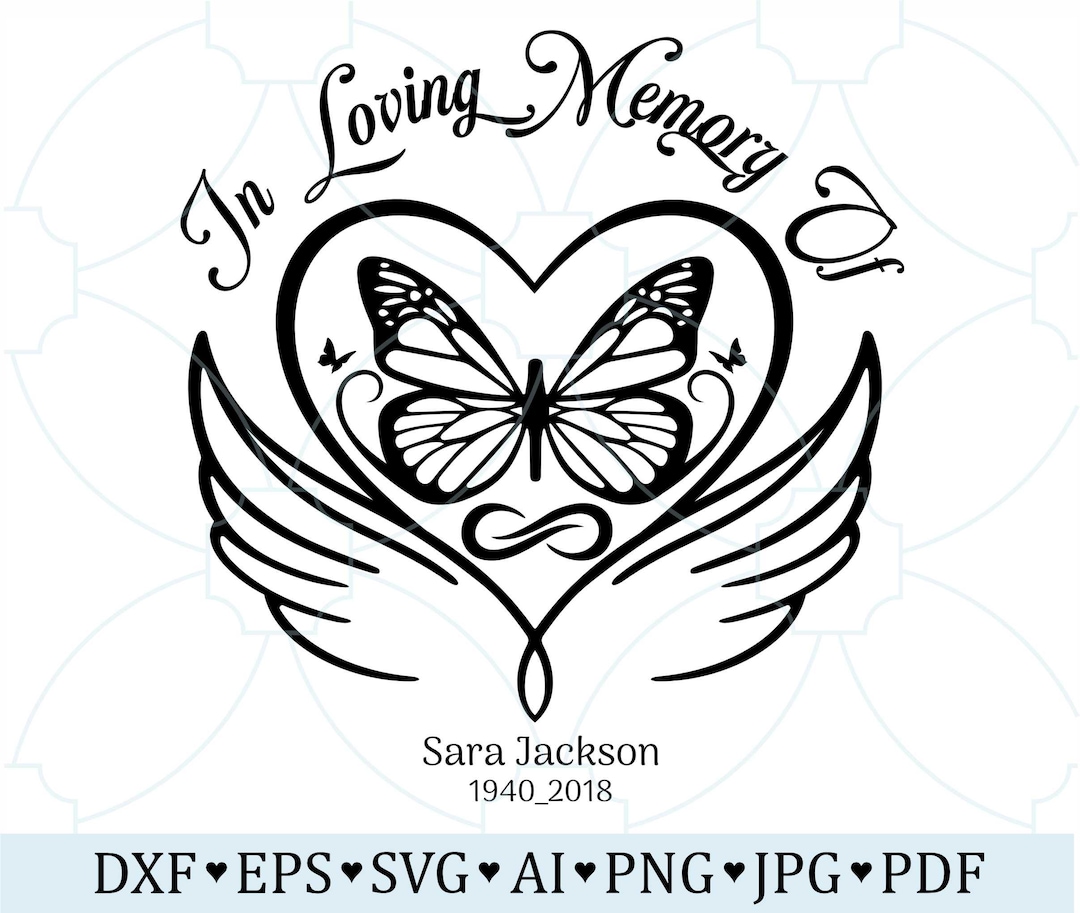 In Loving Memory Cute Heart and Butterfly Memorial Heart Svg Png, in ...