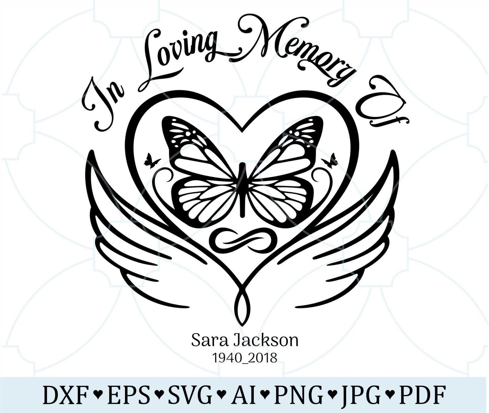 In Loving Memory Butterfly SVG Angel Wings Memorial Heart Remembrance ...