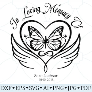 In Loving Memory Cute Heart and Butterfly Memorial Heart Svg Png, in ...