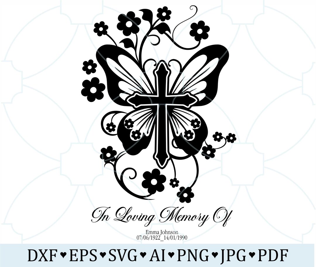 In Loving Memory SVG Floral Cross and Butterfly Svg Png, Sympathy, Rest ...