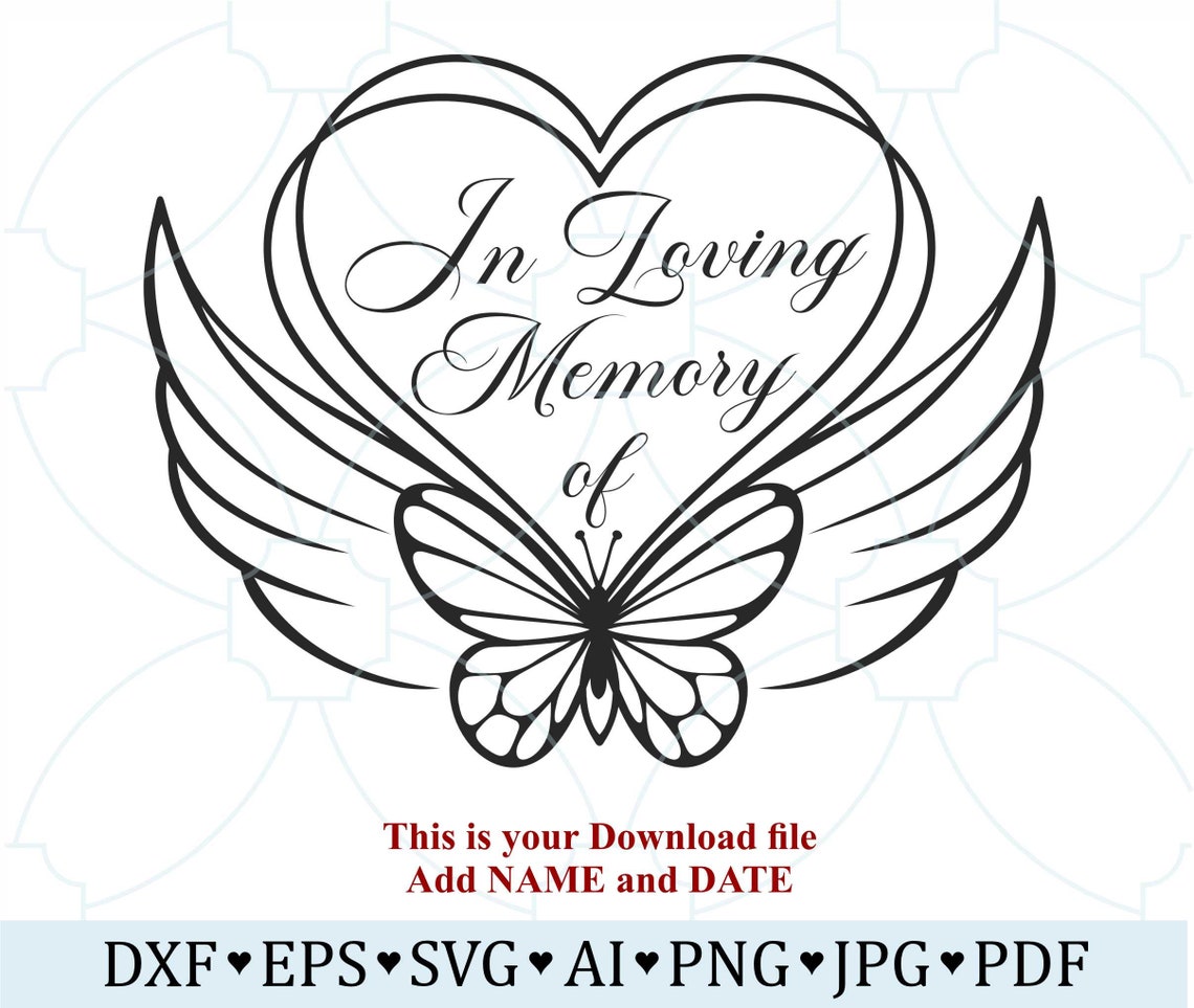 In Loving Memory of Svg Png Minimal, Butterfly Memorial Heart Svg Cute ...