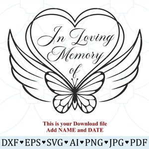 In Loving Memory of Svg Png Minimal, Butterfly Memorial Heart Svg Cute ...