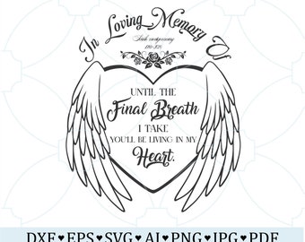 Memorial Half Heart Half Wing SVG, Memorial SVG, Iron on Svg, Cut File ...