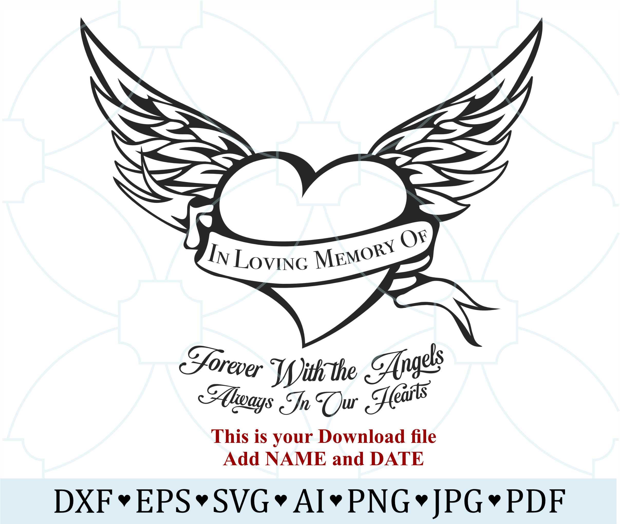 In Loving Memory SVG Winged Heart | Forever With the Angels Memorial ...