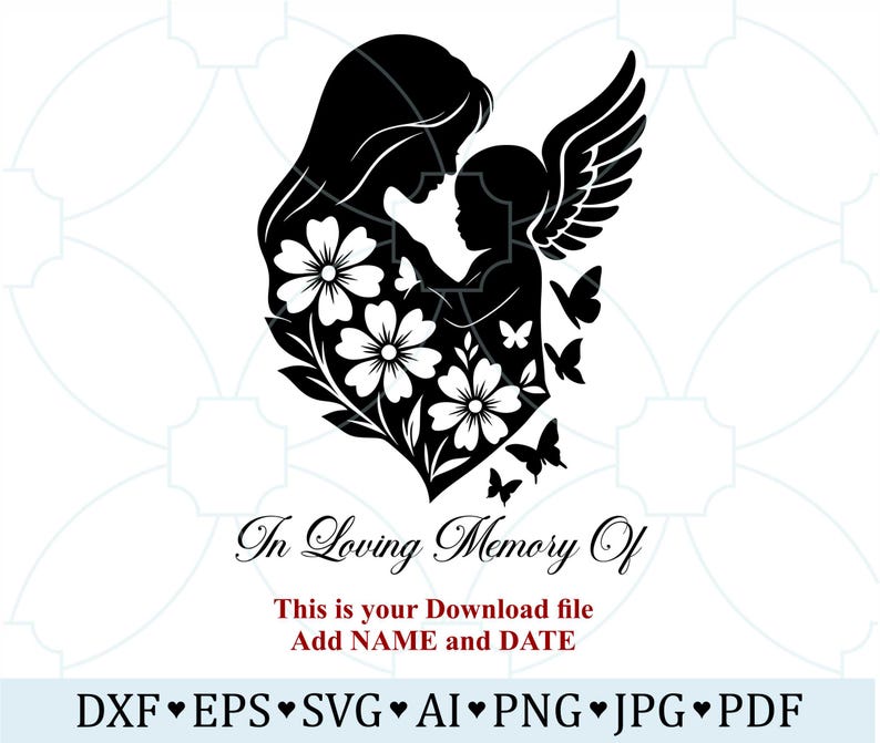 Mother & Baby Angel Memorial SVG: Floral Remembrance Design (digital ...