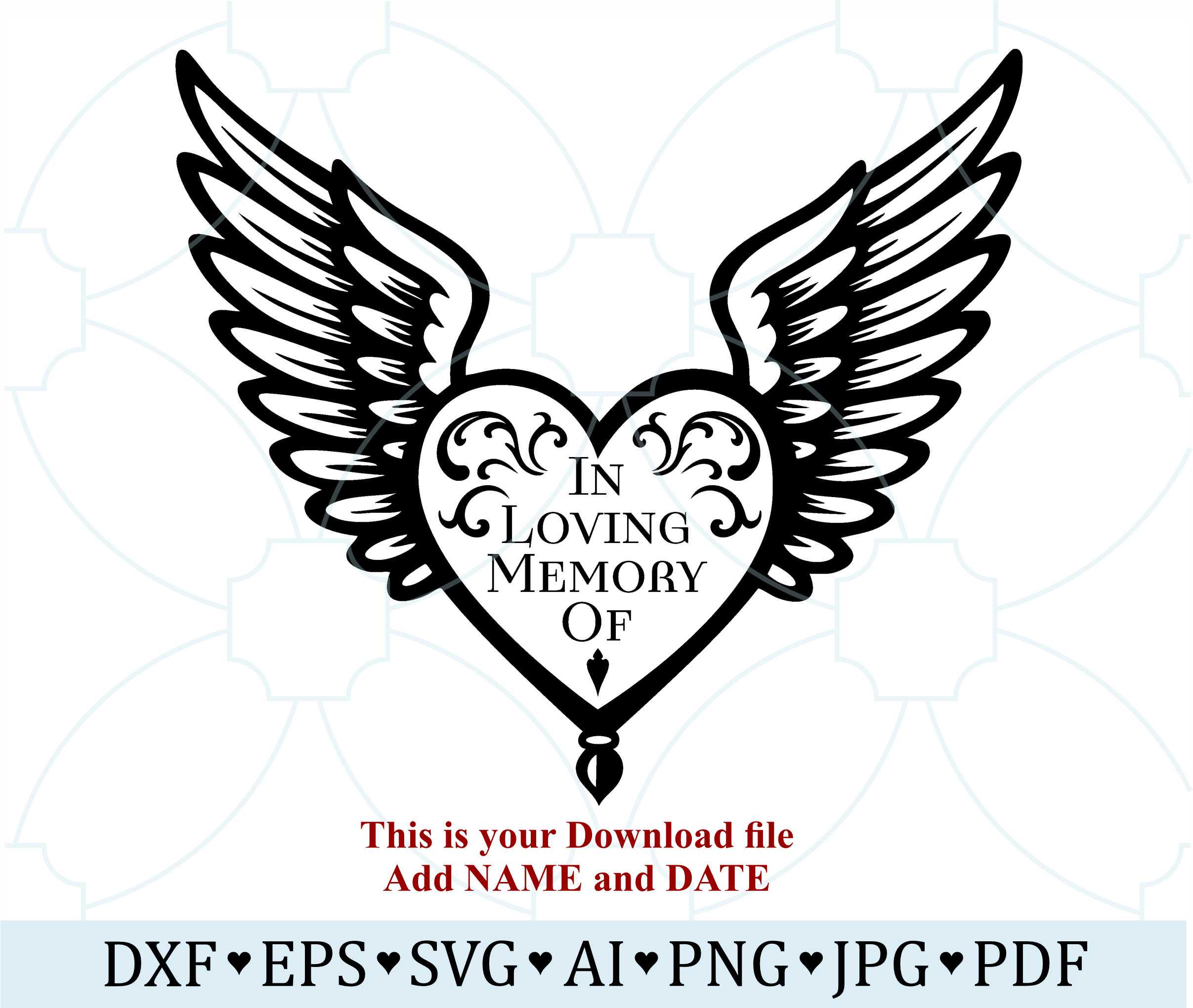 In Loving Memory SVG | Angel Wings Heart Memorial Design | Sympathy ...
