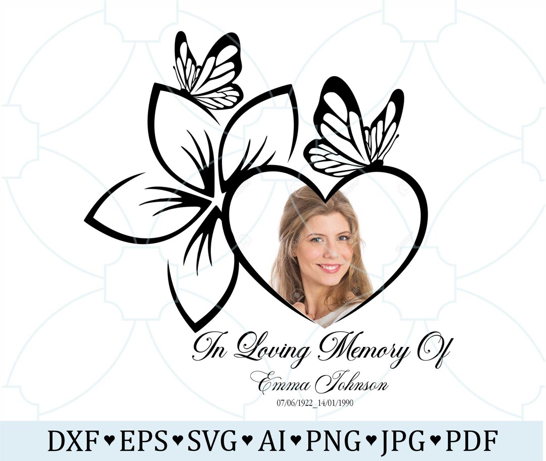 In Loving Memory SVG | Heart Frame With Flowers & Butterflies Cut File ...