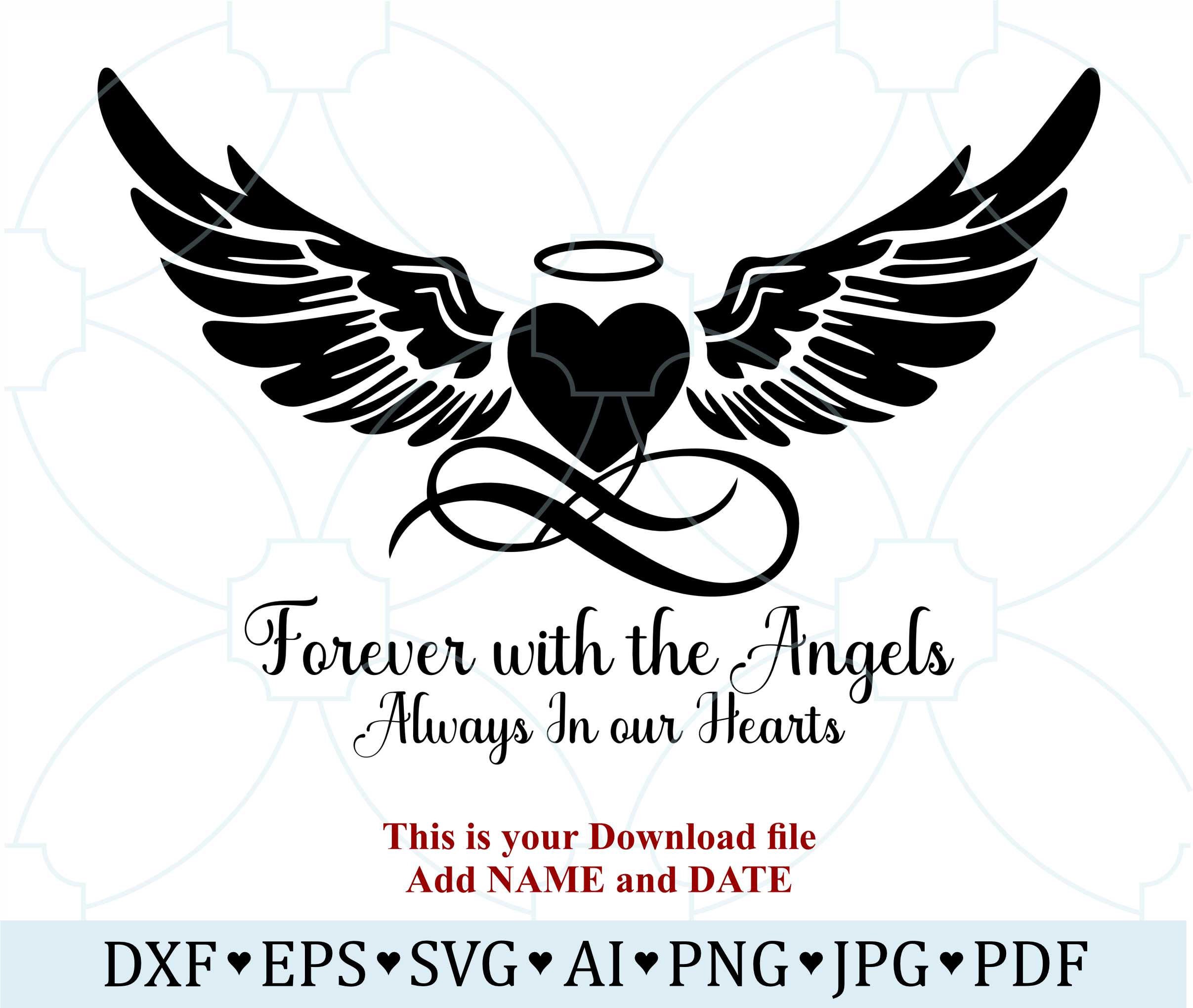 Forever in Our Hearts SVG, Memorial Heart Angel Wings Forever Quote Svg ...