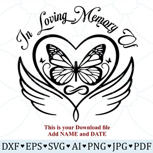 In Loving Memory Cute Heart and Butterfly Memorial Heart Svg Png, in ...