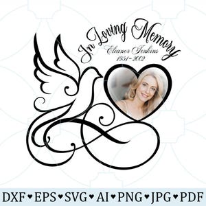 Dove Memorial SVG With Heart Photo Frame | in Loving Memory Cut File ...