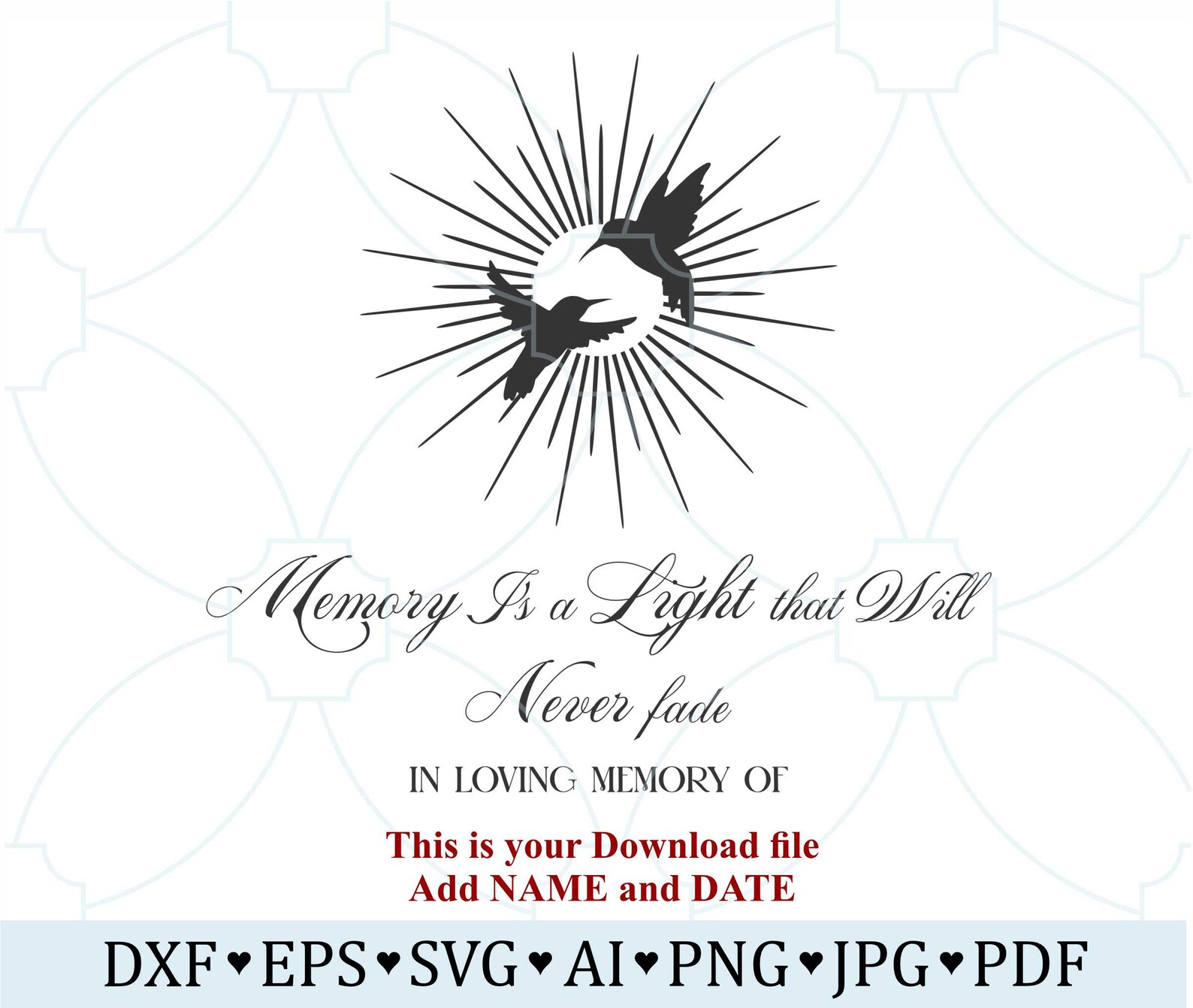 Memory is a Light That Will Never Fade SVG | Dove Memorial Design | in ...
