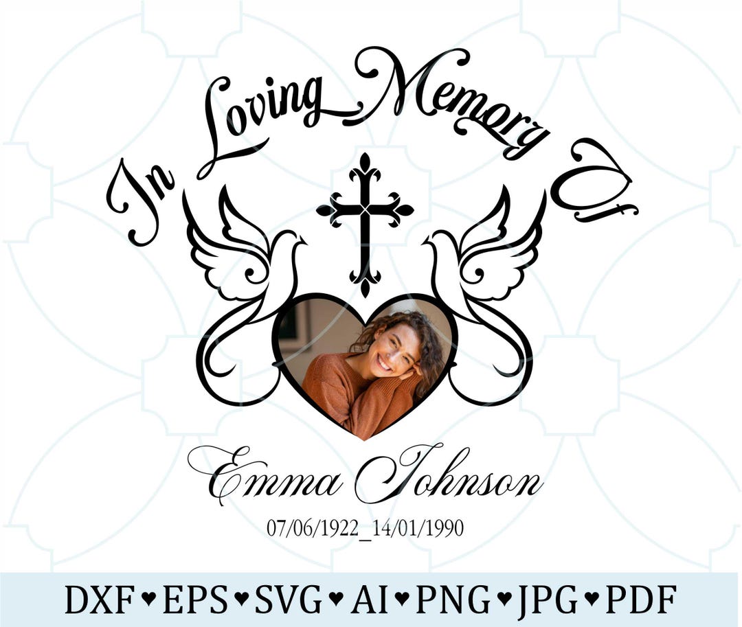 Beautiful in Loving Memory Dove SVG Png Funeral Day Heart Photo Frame ...