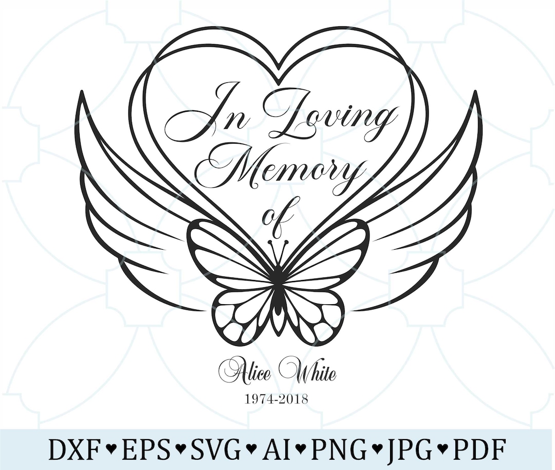 In Loving Memory of Svg Png Minimal, Butterfly Memorial Heart Svg Cute ...