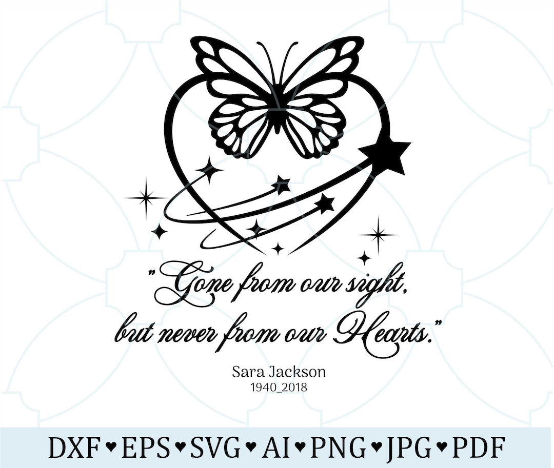 Shinning Stars and in Loving Memory Heart With Cute Butterfly SVG, in ...