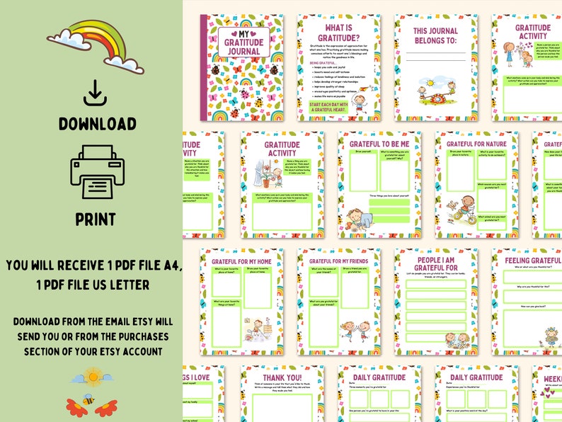 Gratitude Worksheets for Kids, Gratitude Journal - Etsy