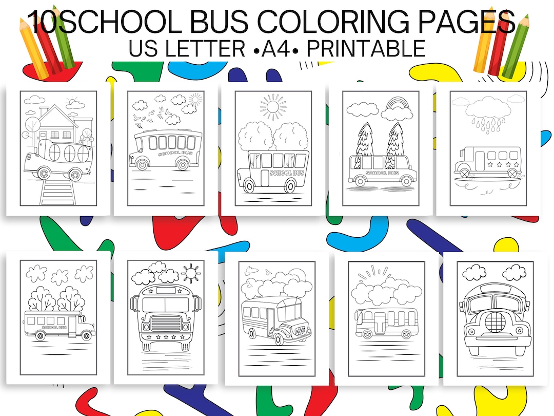 SCHOOL BUS Printable Coloring Pages for Kids - Etsy