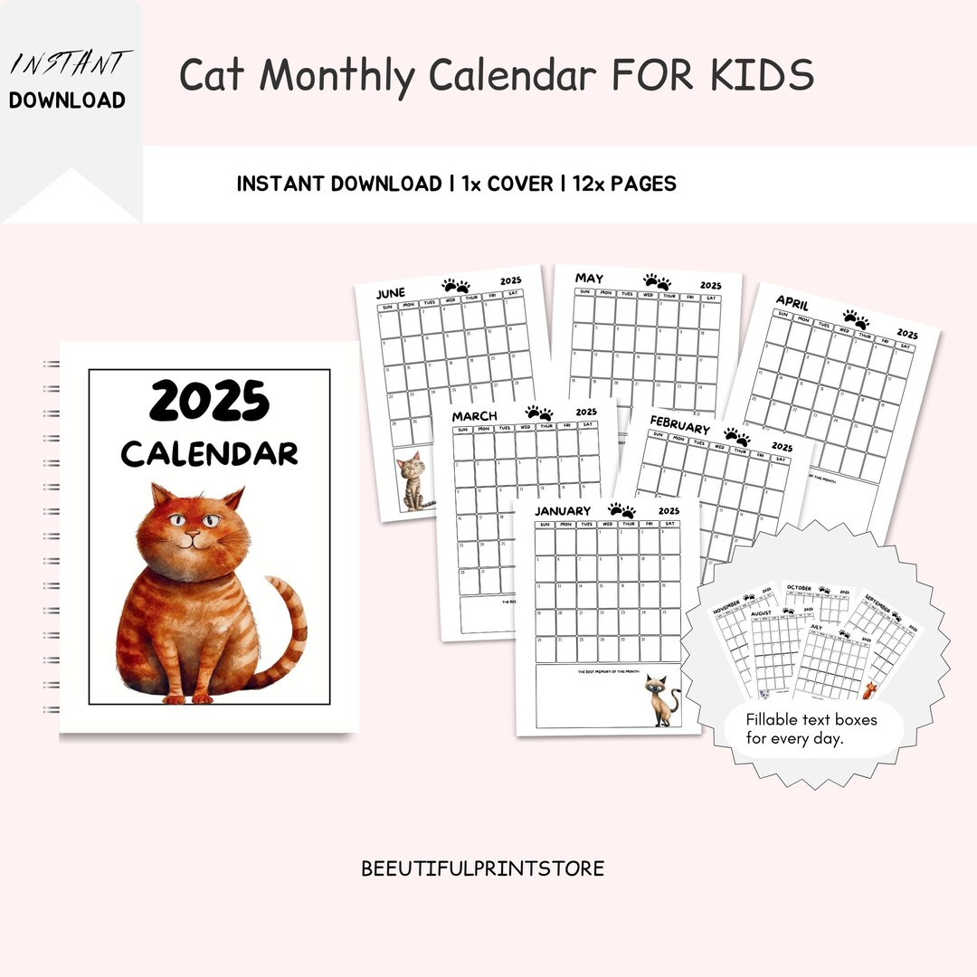 2025 Kids Calendar, Kids Monthly Calendar - Etsy