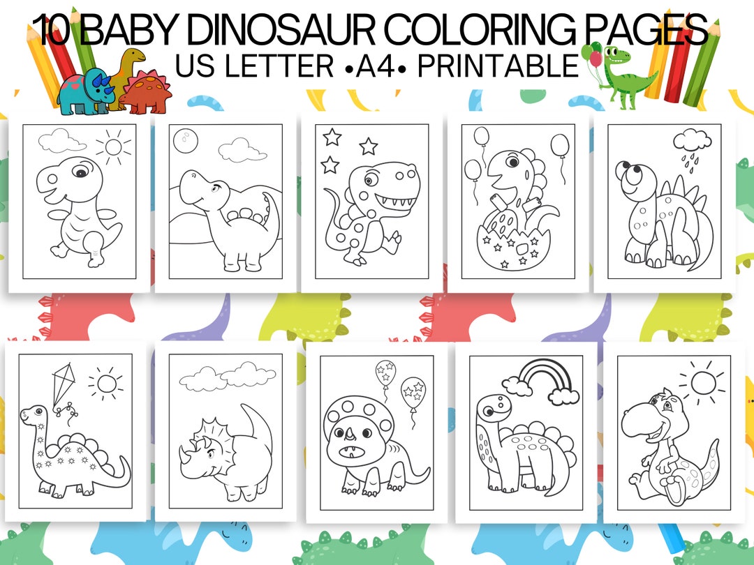 Baby Dinosaur Coloring Pages Perfect for Toddlers - Etsy